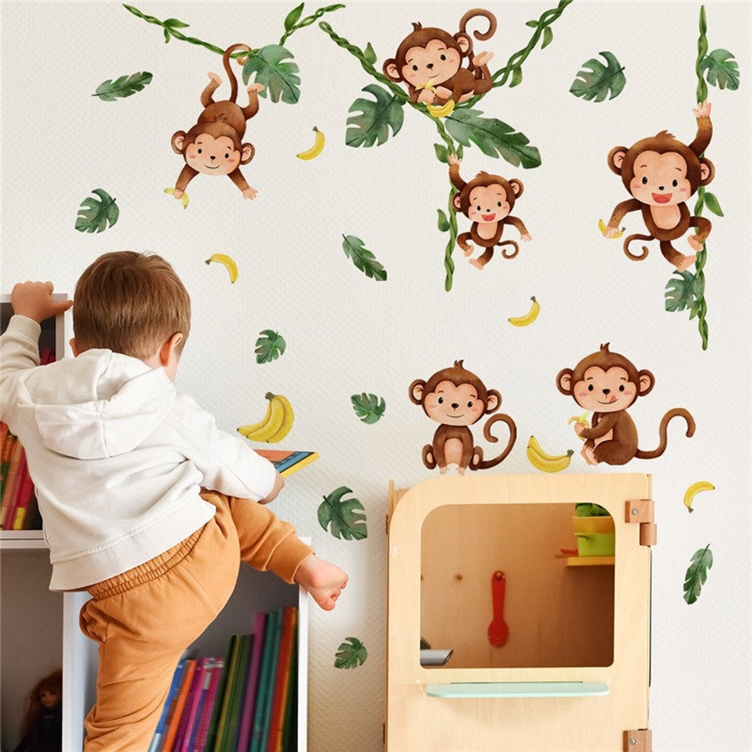 Cartoon Jungle Animal Monkeys Wall Stickers Kids Room Boys - Etsy