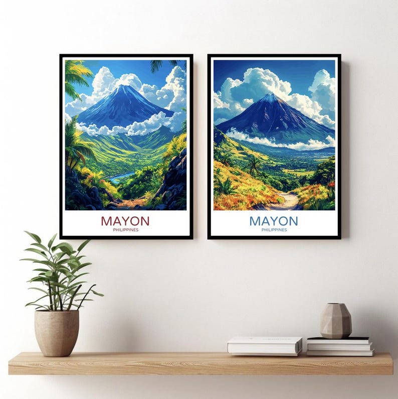 Mayon Volcano Philippines Poster Travel Print Mayon Albay Canvas Wall ...