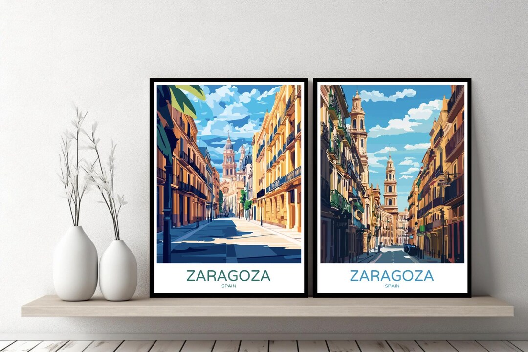 Zaragoza Skyline Spain Poster Travel Print Zaragoza Aragon Vintage City ...