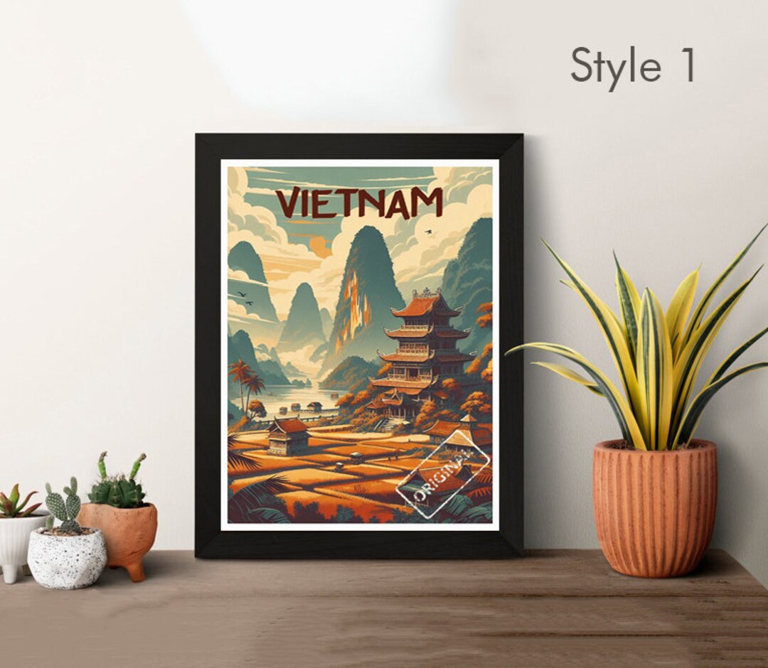 Vietnam Wall Poster Hanoi Print Vintage Retro Southeast Asian Style Ha ...