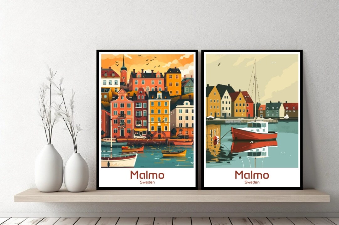 Malmö Sweden Poster Travel Print Sweden Malmo Canvas Poster Cityscape ...