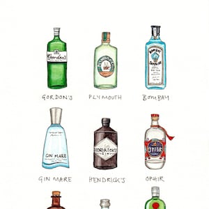 Gin Bottles Watercolour Print, Wall Art, Painting, El Whitman Art - Etsy