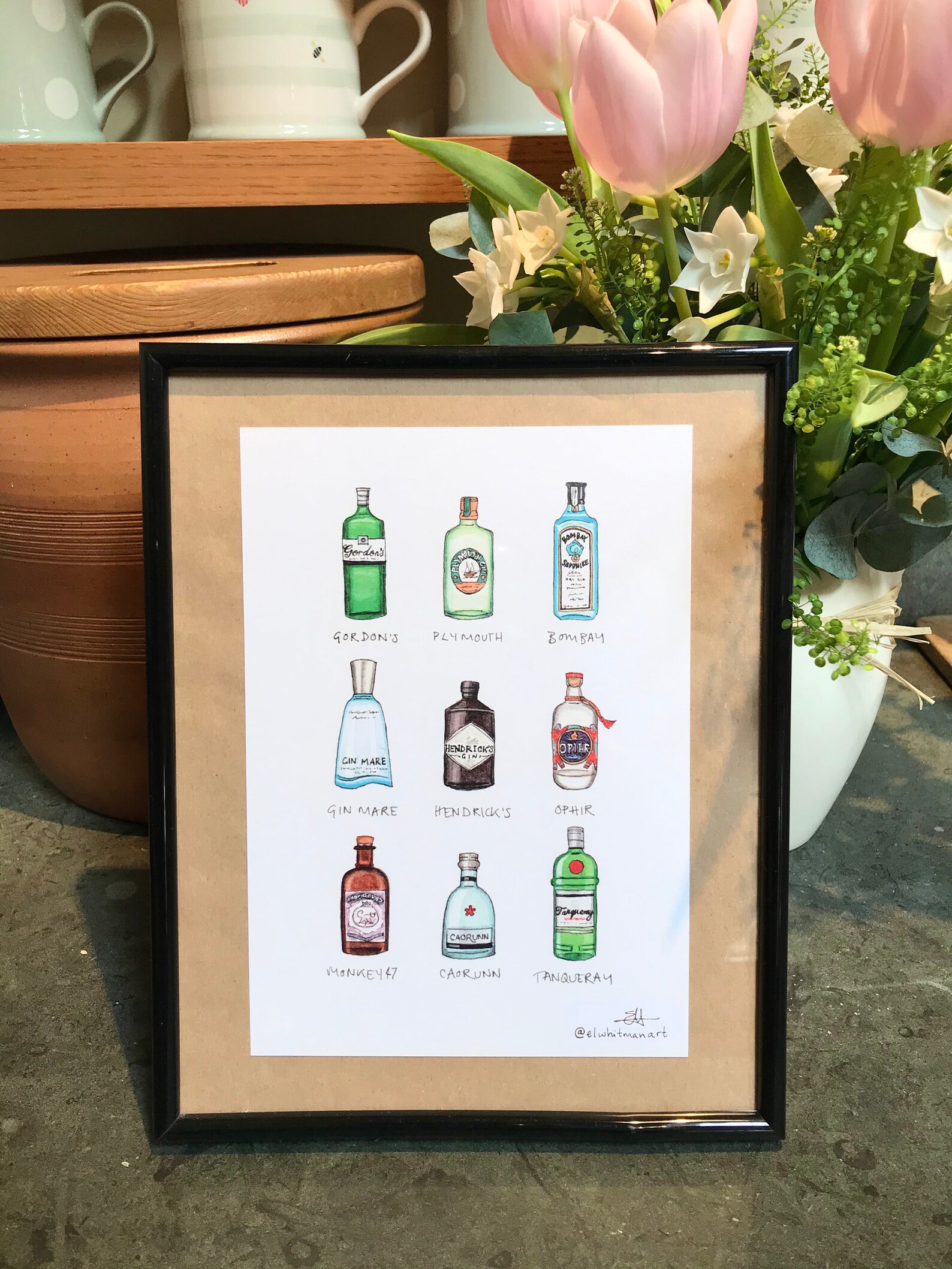 Gin Bottles Watercolour Print Wall Art Painting | Etsy