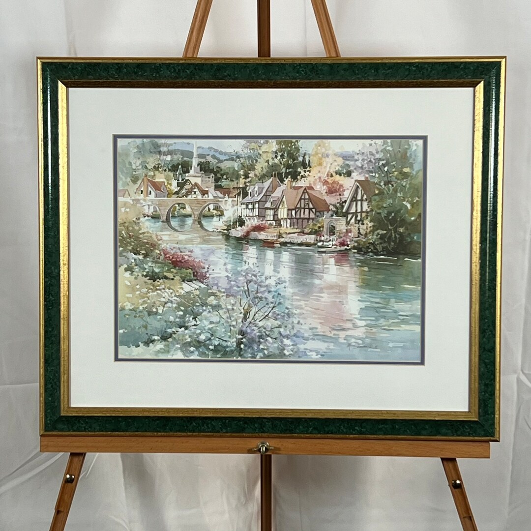 Marilyn Simandle "old Country Charm" 1996 Print (house, Bridge, River ...