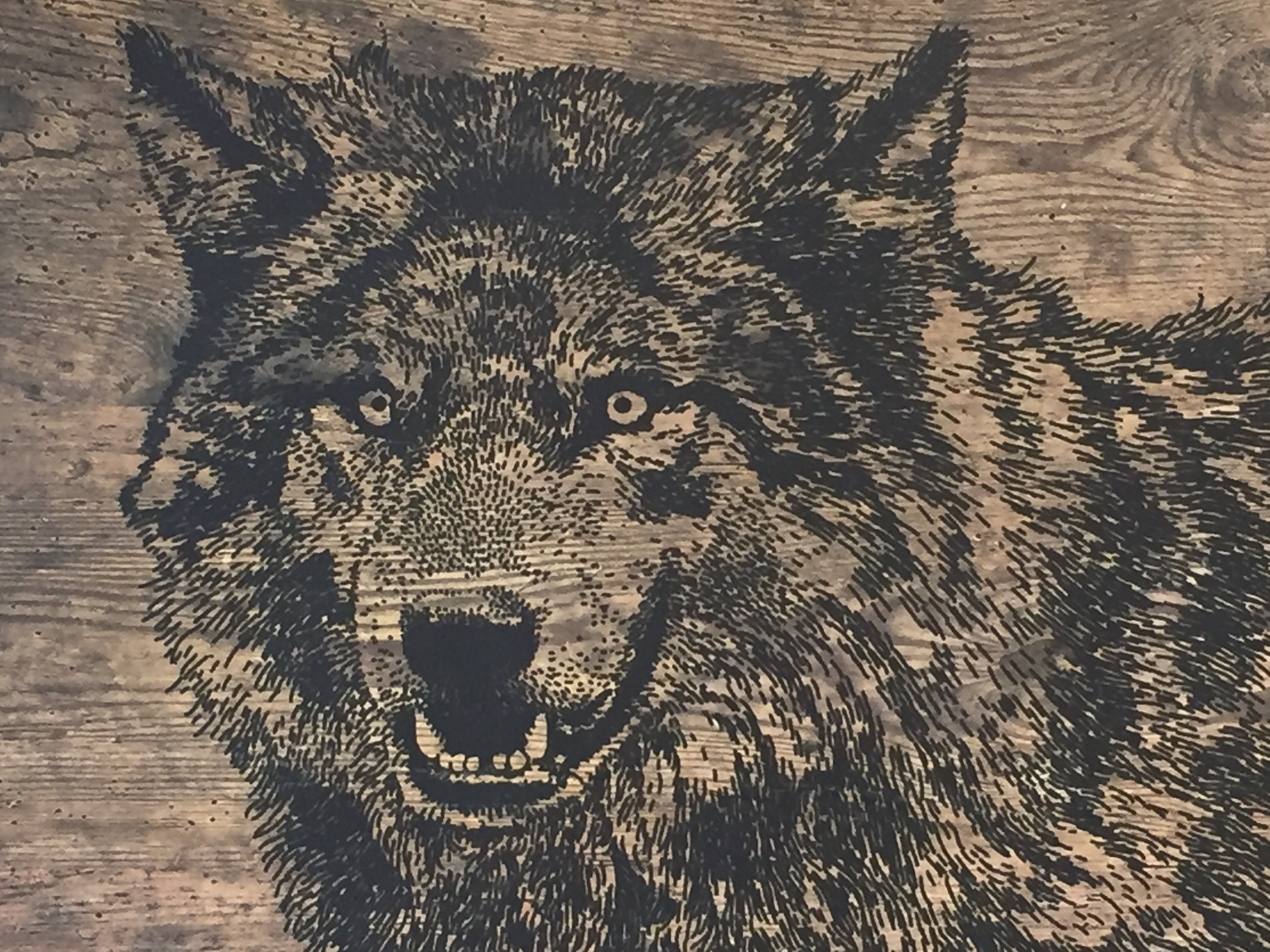 Unknown Artist New Bridge Wolf Wooden Wolf Print (rustic, Cabin Artwork ...
