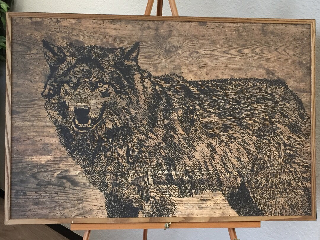 Unknown Artist New Bridge Wolf Wooden Wolf Print (rustic, Cabin Artwork ...
