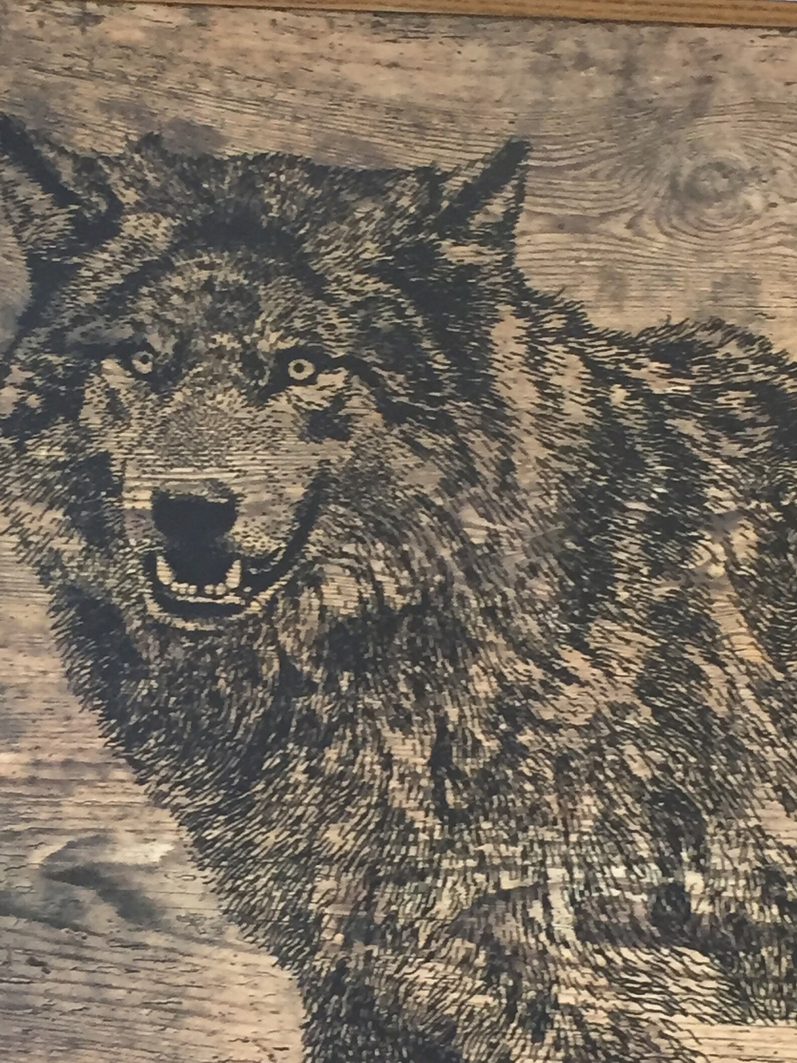 Unknown Artist New Bridge Wolf Wooden Wolf Print (rustic, Cabin Artwork ...