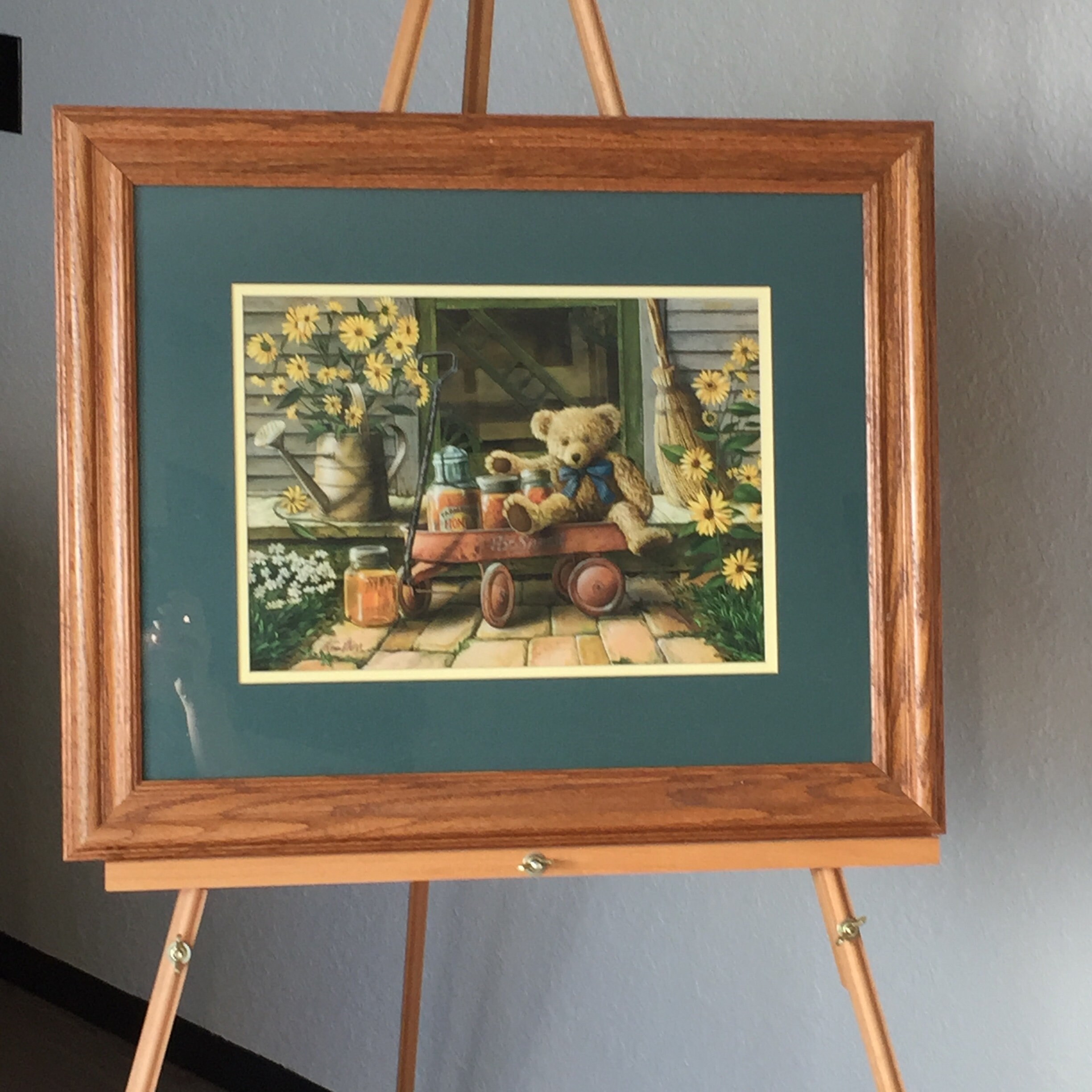 Doug Knutson special Delivery Print teddy Bear, Red Wagon, Flowers - Etsy