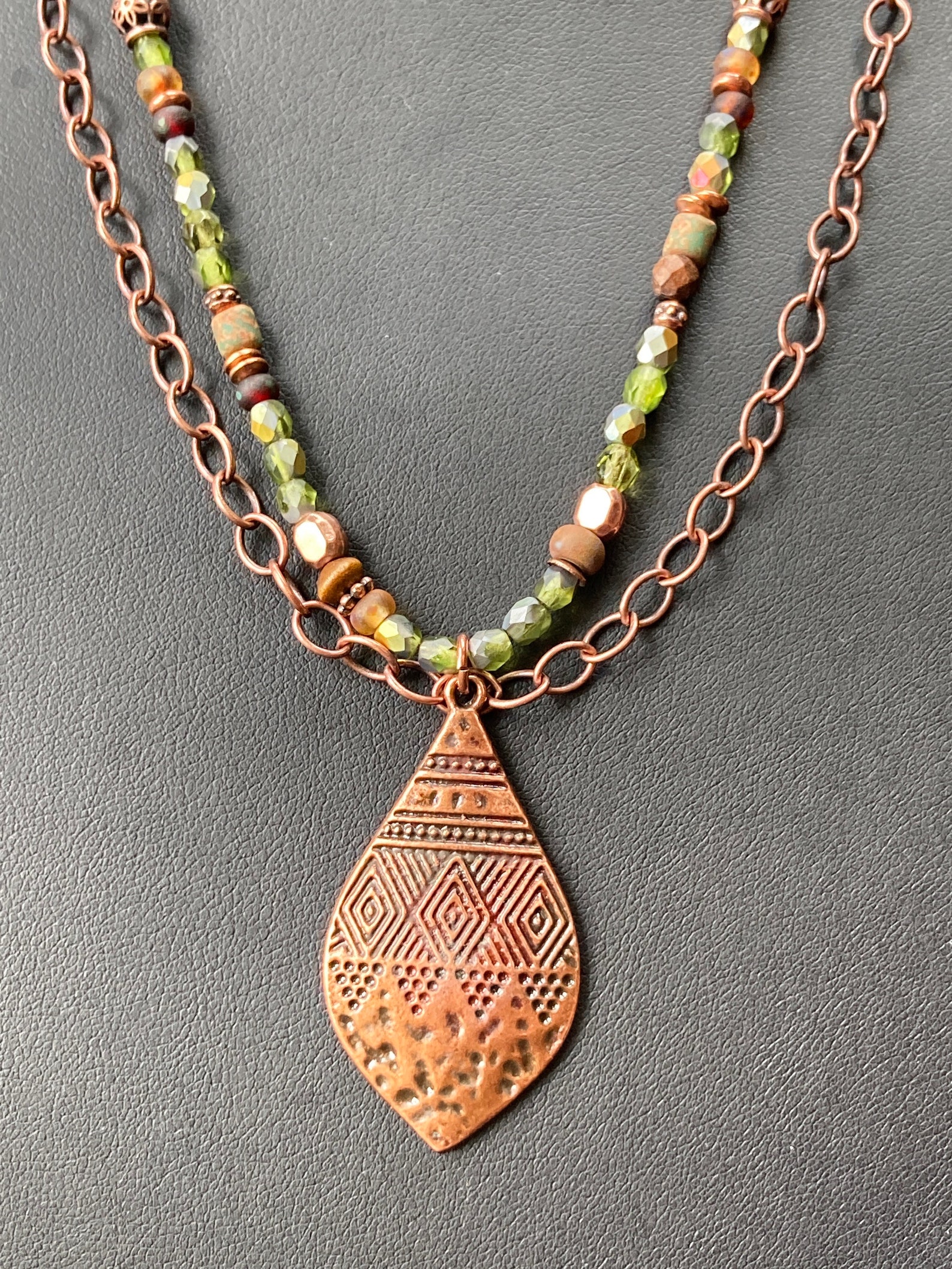 Bohemian Seed Bead Necklace, Pendant Necklace, Rustic Copper Necklace ...