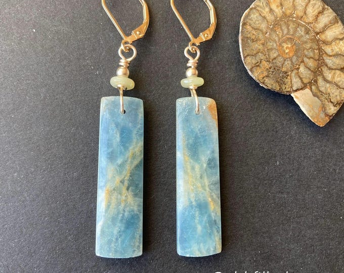 Natural Argentina Lemurian Aquatine Blue Calcite Earrings With Yellow ...