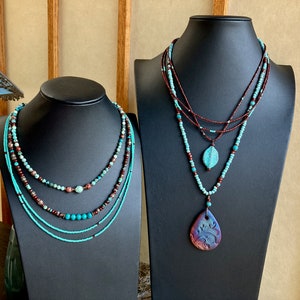 Aged Picasso Seed Bead Necklace, Layering Necklace, Deep Red Necklace ...