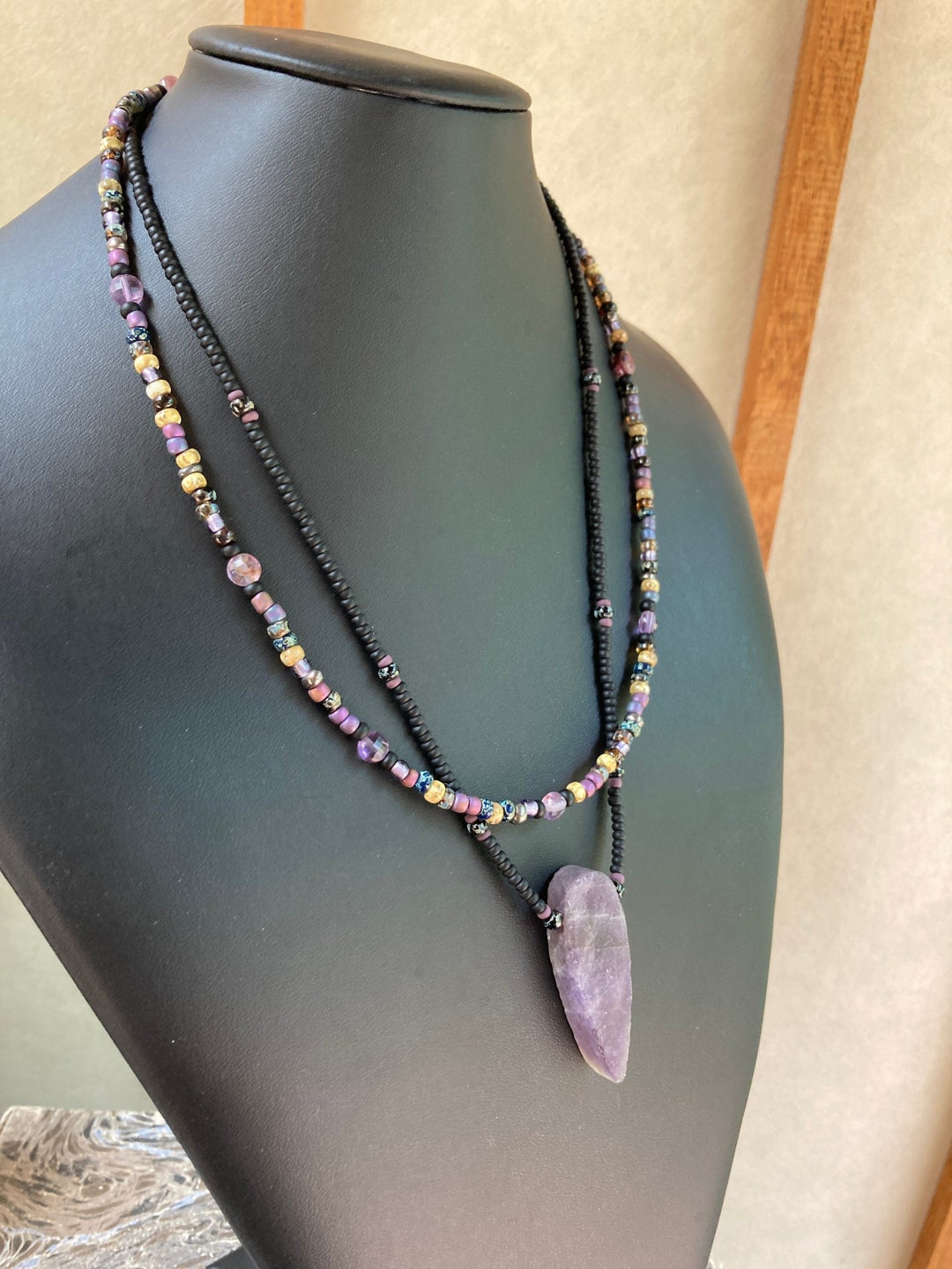 Dogtooth Amethyst Necklace Set, Lilac Lavender Mauve Black Gold Seed ...