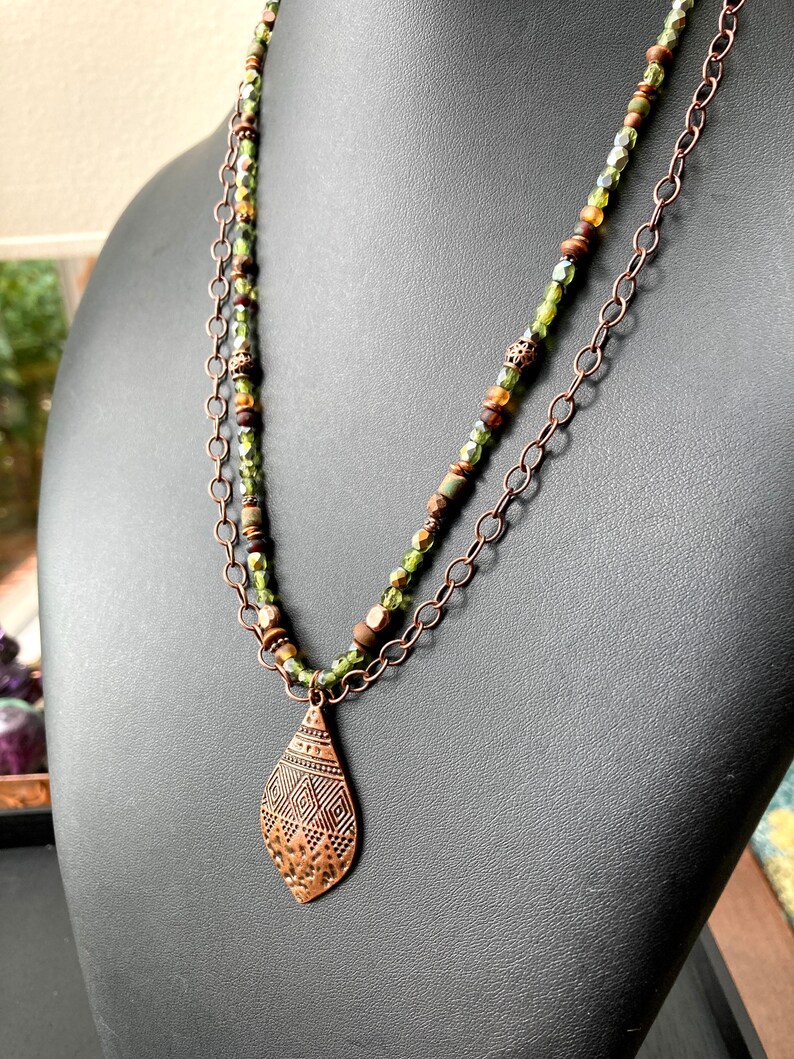 Bohemian Seed Bead Necklace Pendant Necklace Rustic Copper | Etsy