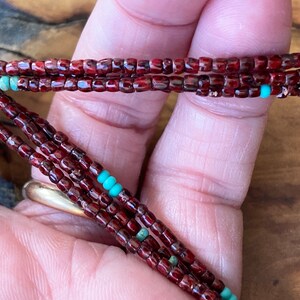 Aged Picasso Seed Bead Necklace, Layering Necklace, Deep Red Necklace ...