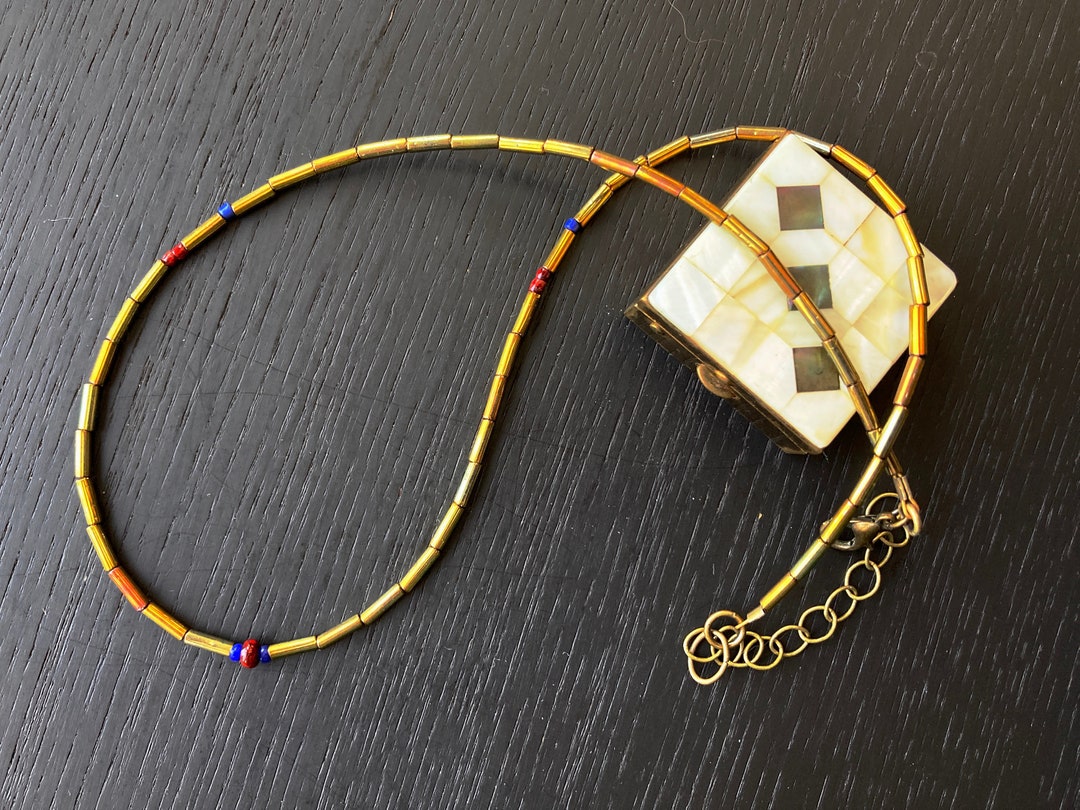 Metallic Gold Iris Bugle Bead Choker, Golden Necklace, Layering ...