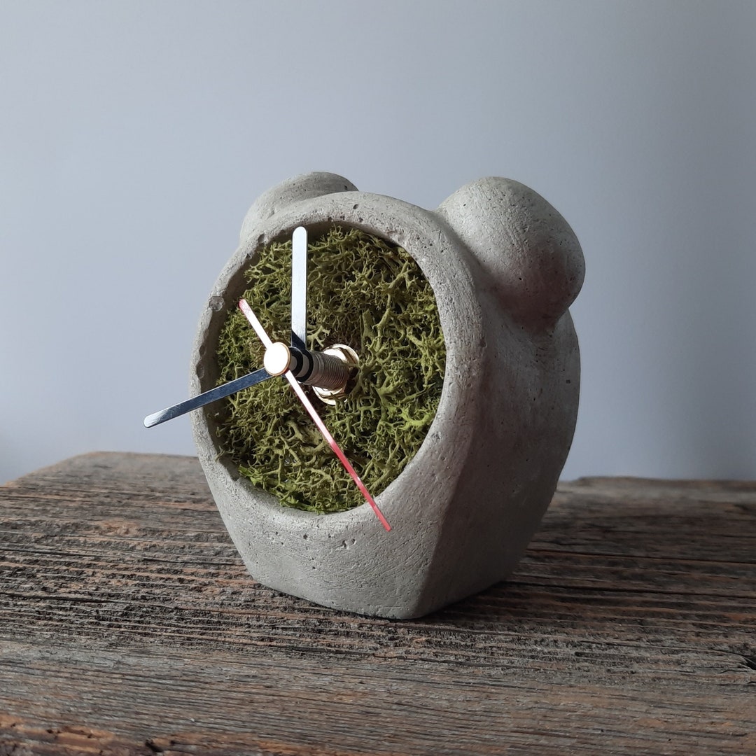 Concrete Alarm Clock With Moss Detail. Unique Home Decor Timepiece - Etsy