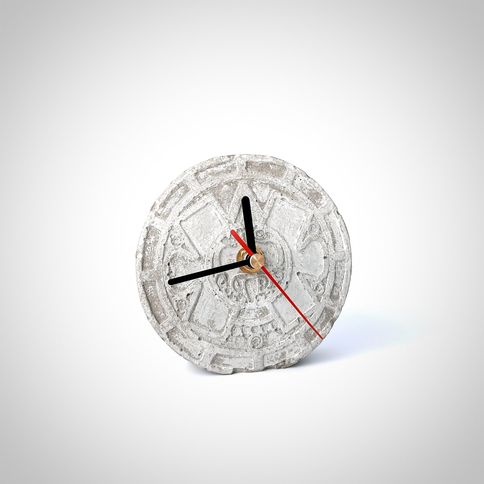 Concrete Clock With Aztec Motif. Unique Tabletop Industrial Art Piece ...