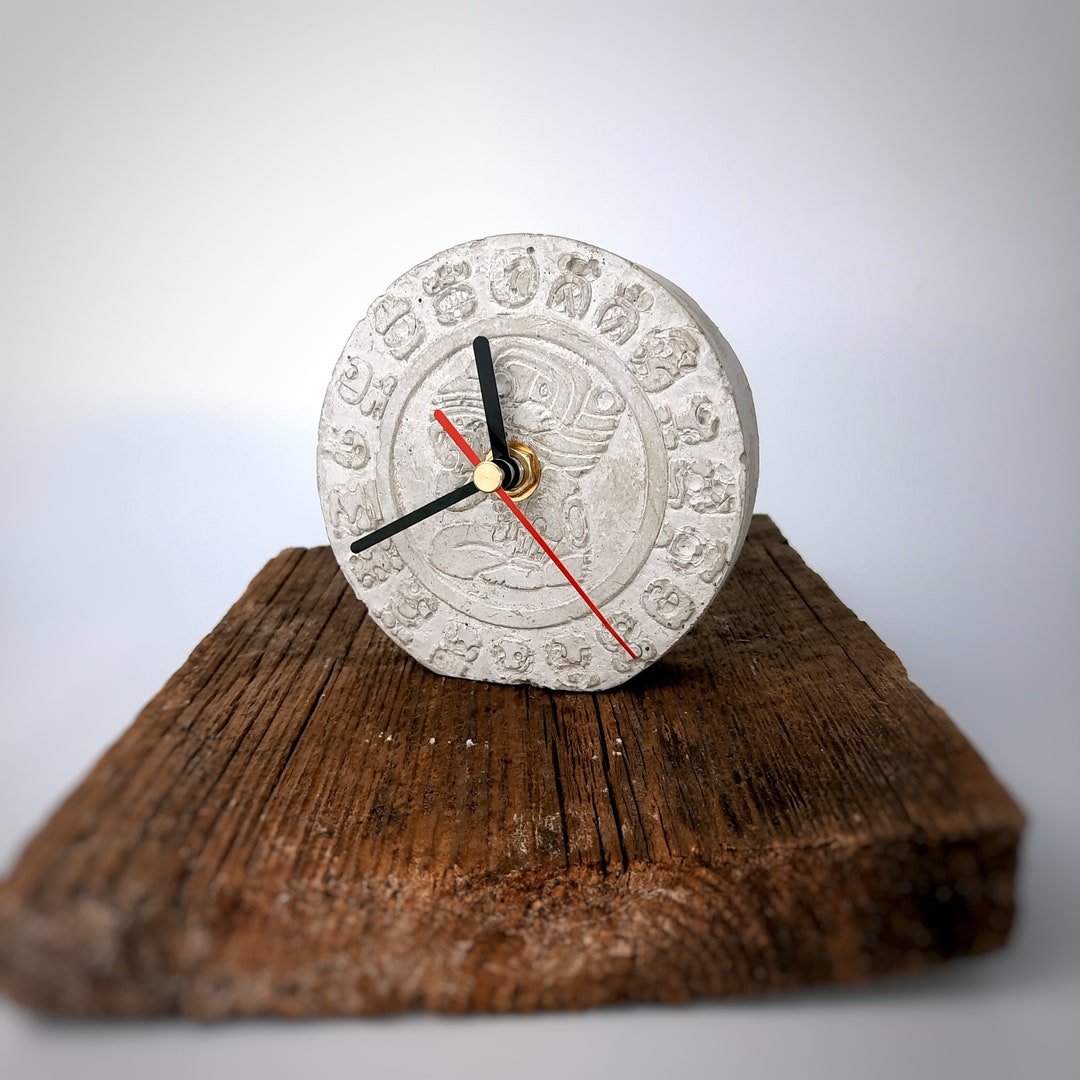 Concrete Clock With Mayan Motif. Handcrafted Industrial & Rustic ...