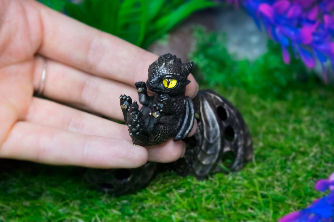 Baby Dragon Model / Dragon Figure. Little Tiny Cute Black and - Etsy