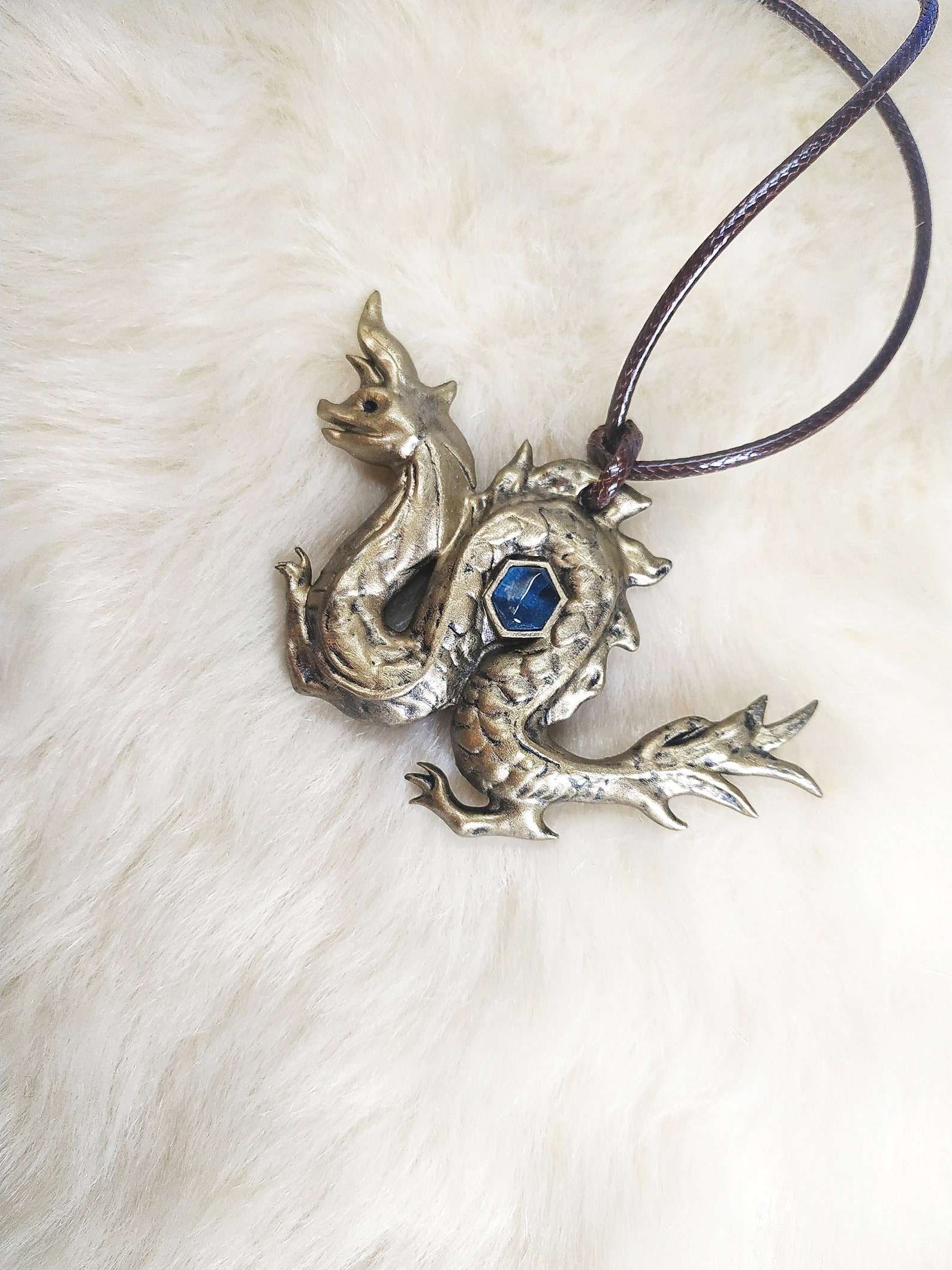 Pendant of little gold-painted dragon. Sisu dragon | Etsy