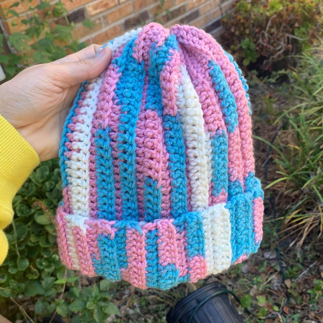 Trans Flag Crochet Beanie - Etsy