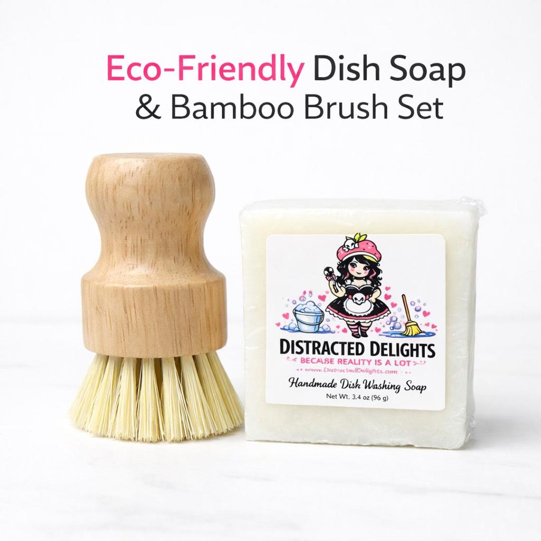 Eco Friendly Dish Soap Bar & Bamboo Brush Set, Solid Dish Soap, Zero ...