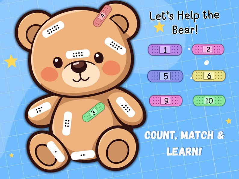 Number Counting and Shape Matching Bandage Craft for Kids Printable ...
