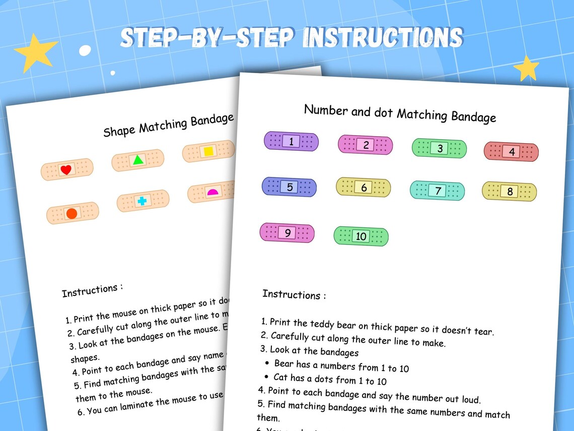 Number Counting and Shape Matching Bandage Craft for Kids Printable ...
