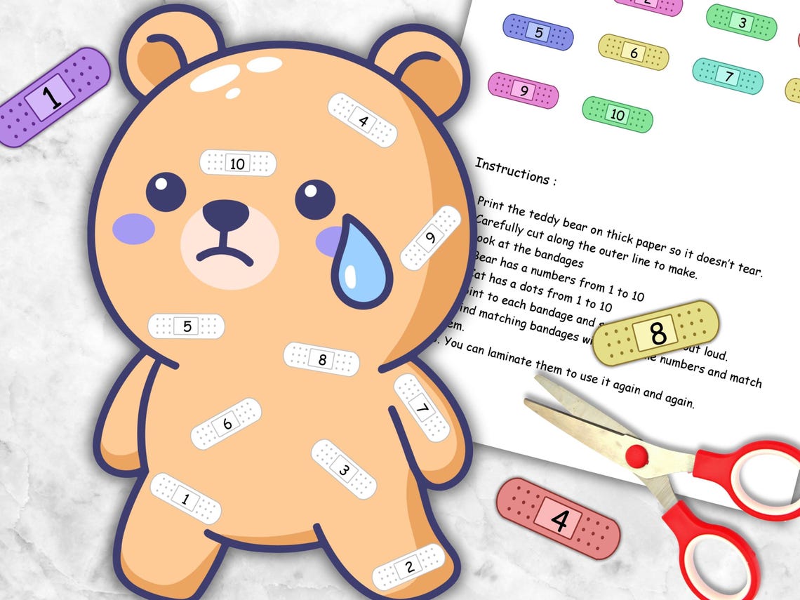 Number Counting and Shape Matching Bandage Craft for Kids Printable ...