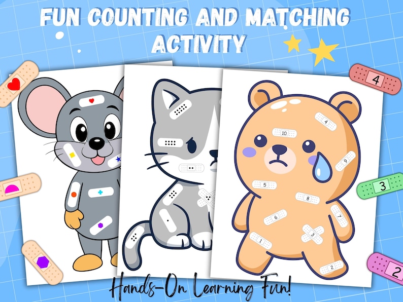 Number Counting and Shape Matching Bandage Craft for Kids Printable ...