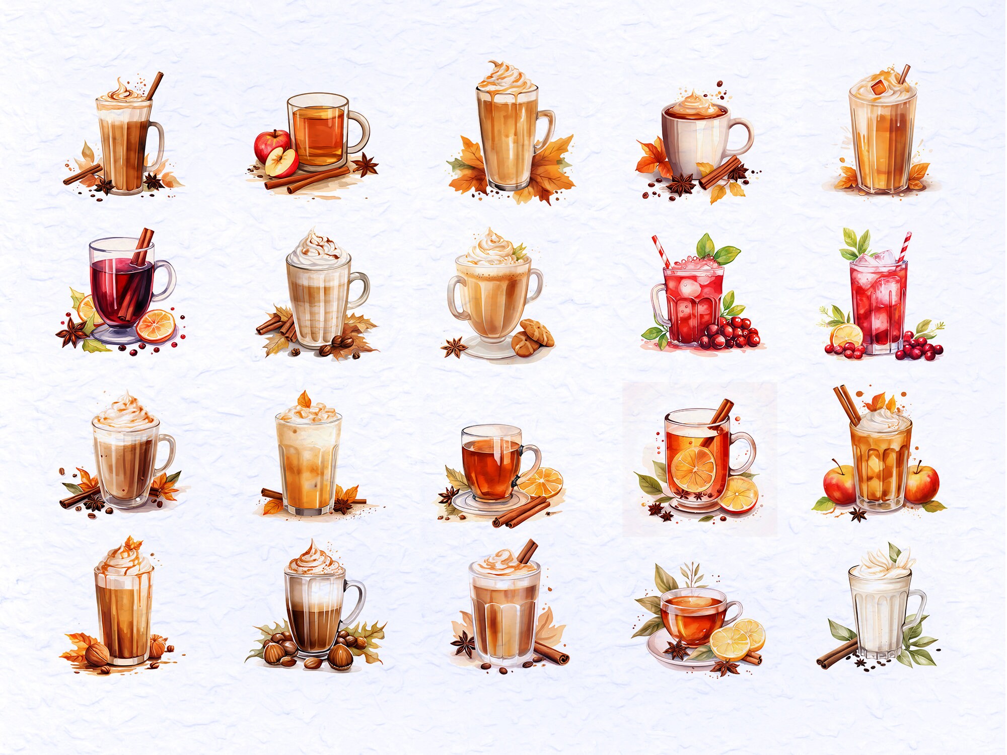 20 Autumn Beverages Clipart, Clipart Bundle, Watercolor Clip Art, AI ...
