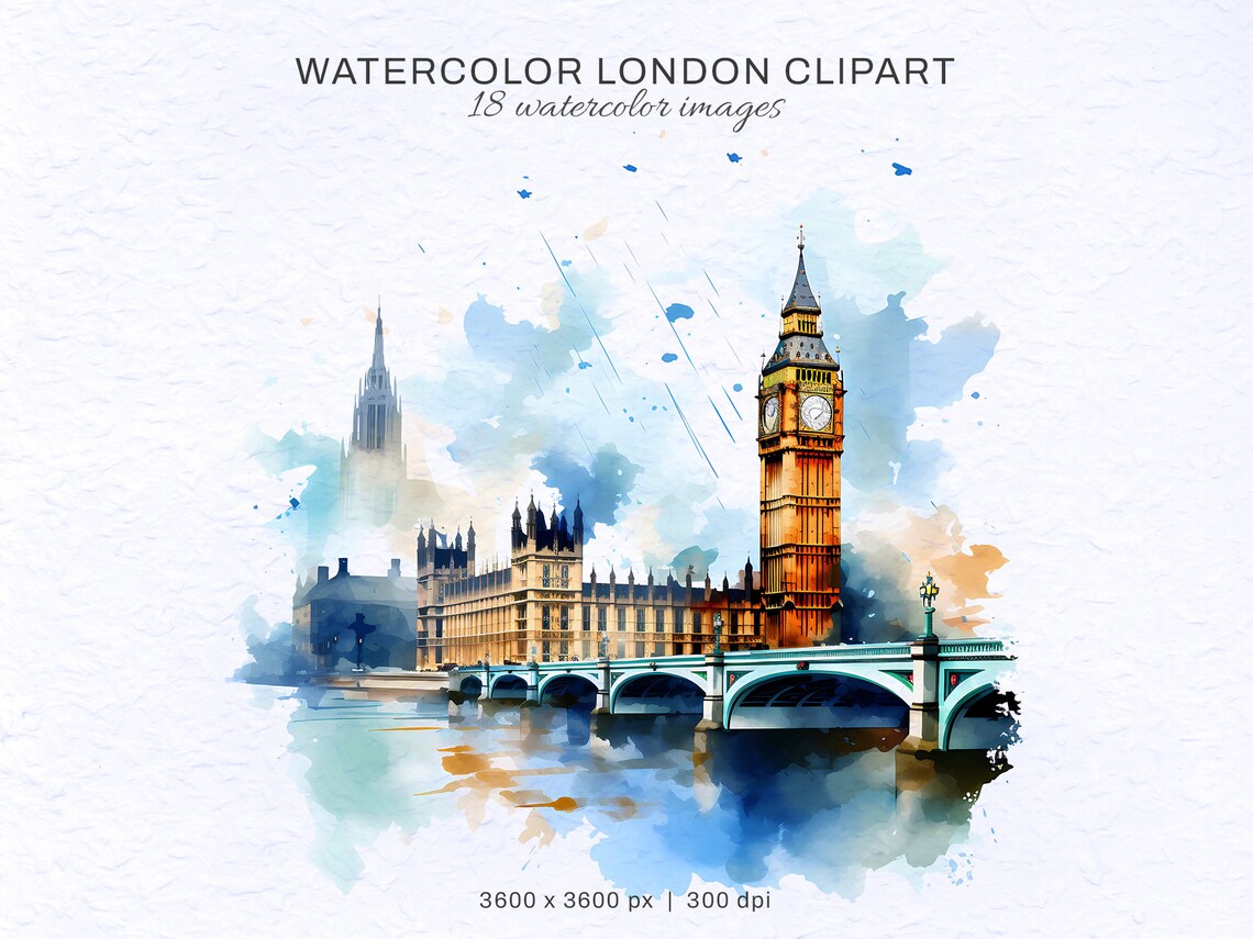18 London Clipart, British Print Art, England Watercolor Clip Art, AI ...