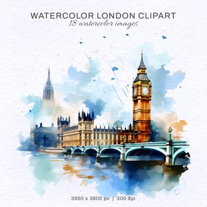 18 London Clipart, British Print Art, England Watercolor Clip Art, AI ...