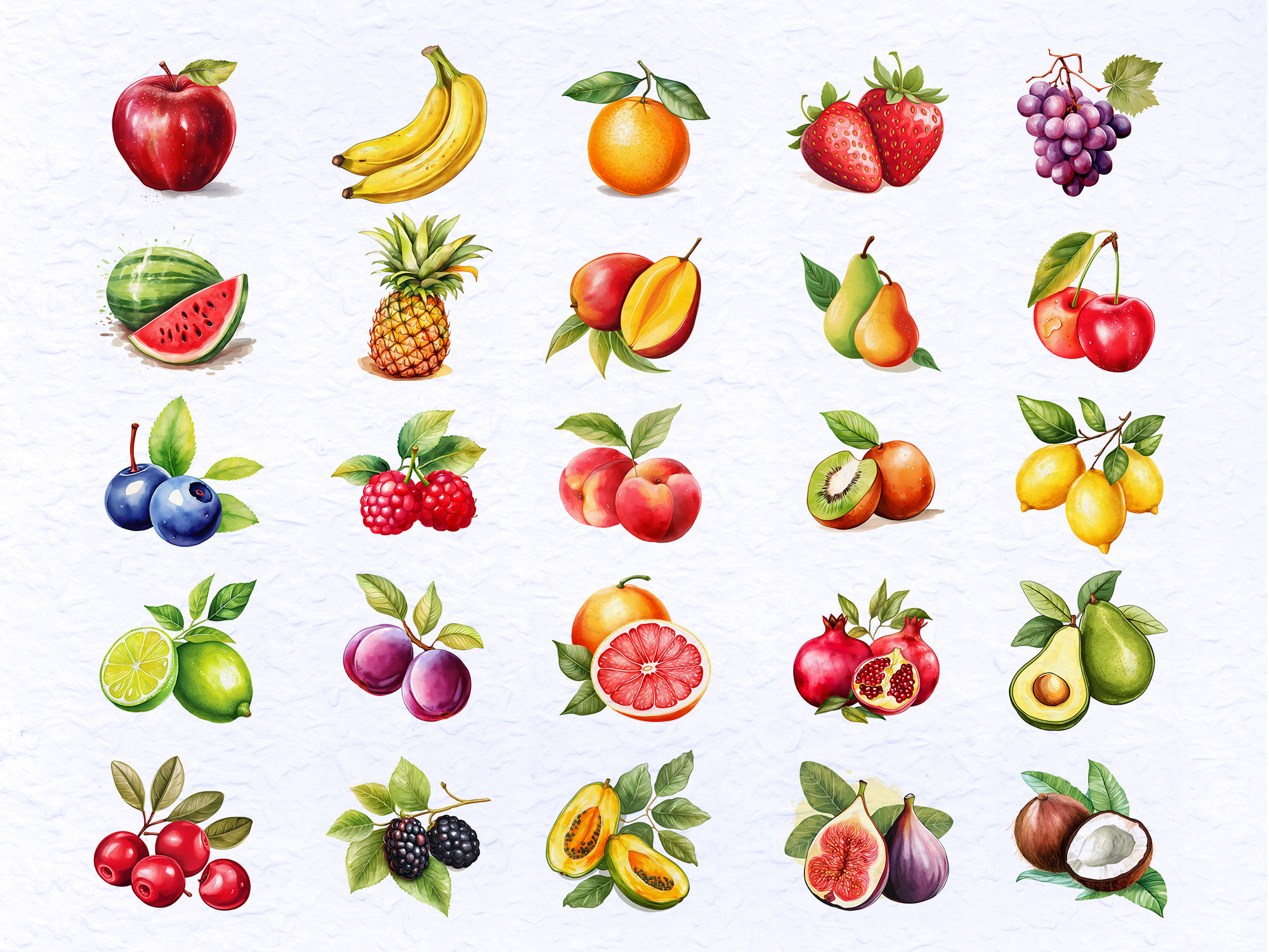 25 Fruits Clipart, Clipart Bundle, Watercolor Clip Art, AI Generated ...