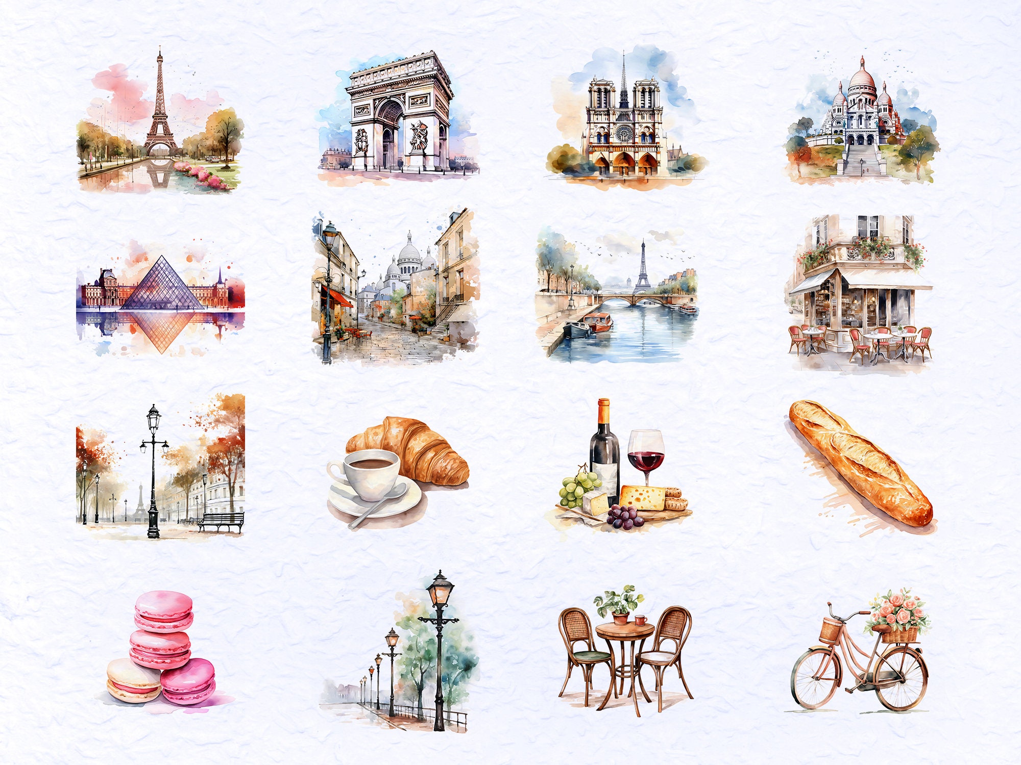 16 Paris Watercolor Clipart, Paris Poster PNG, AI Generated Art, French ...