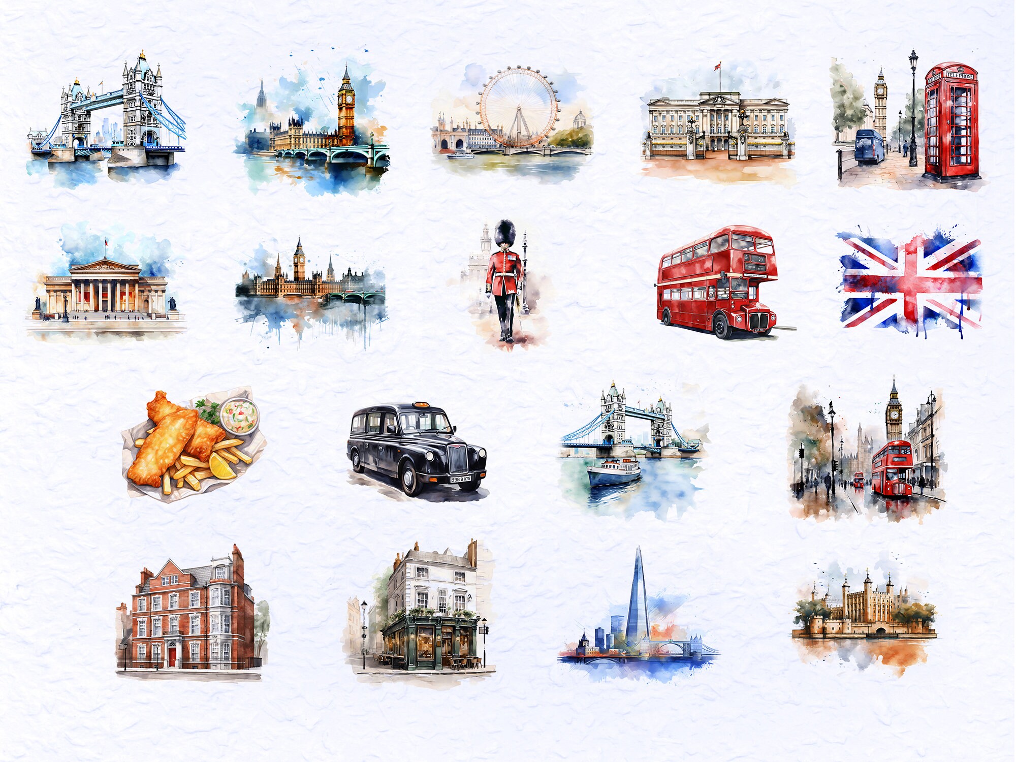 18 London Clipart, British Print Art, England Watercolor Clip Art, AI ...