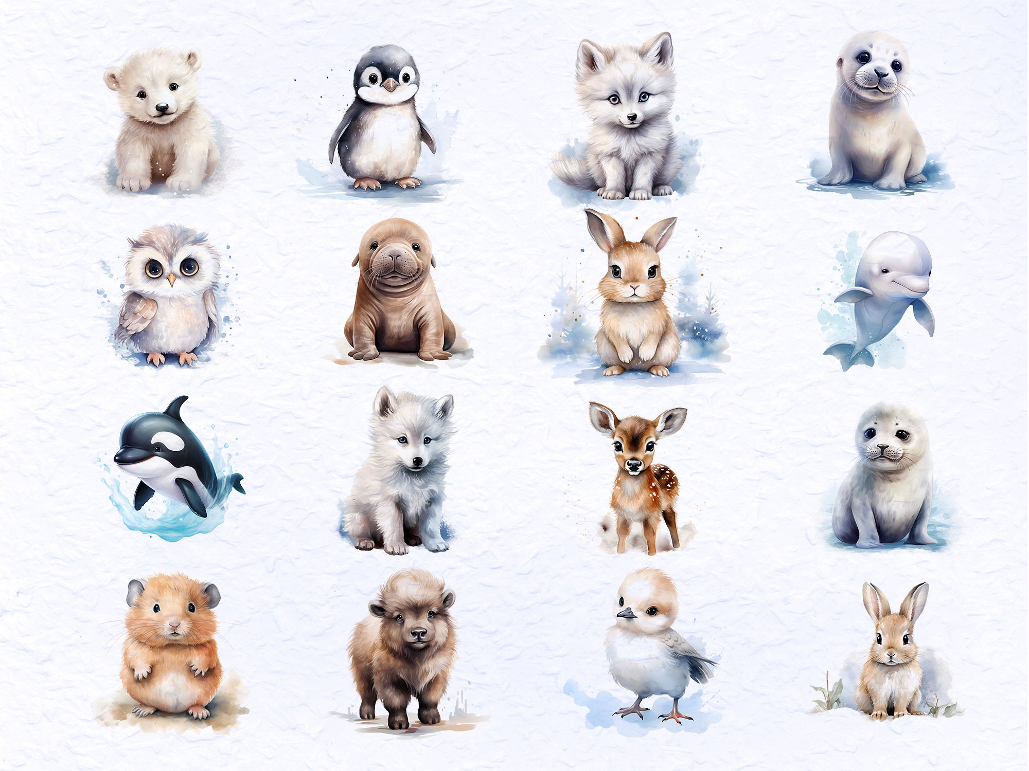 Polar Arctic Animals, Watercolor Clipart, Nursery Wall Art, Arctic ...