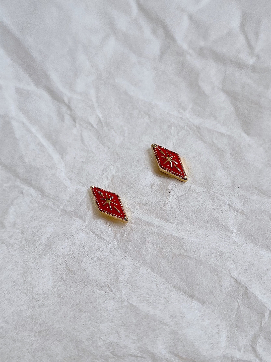 Starburst Rhombus Studs, Red Earrings, Bohemian Stud Earrings, Enamel ...
