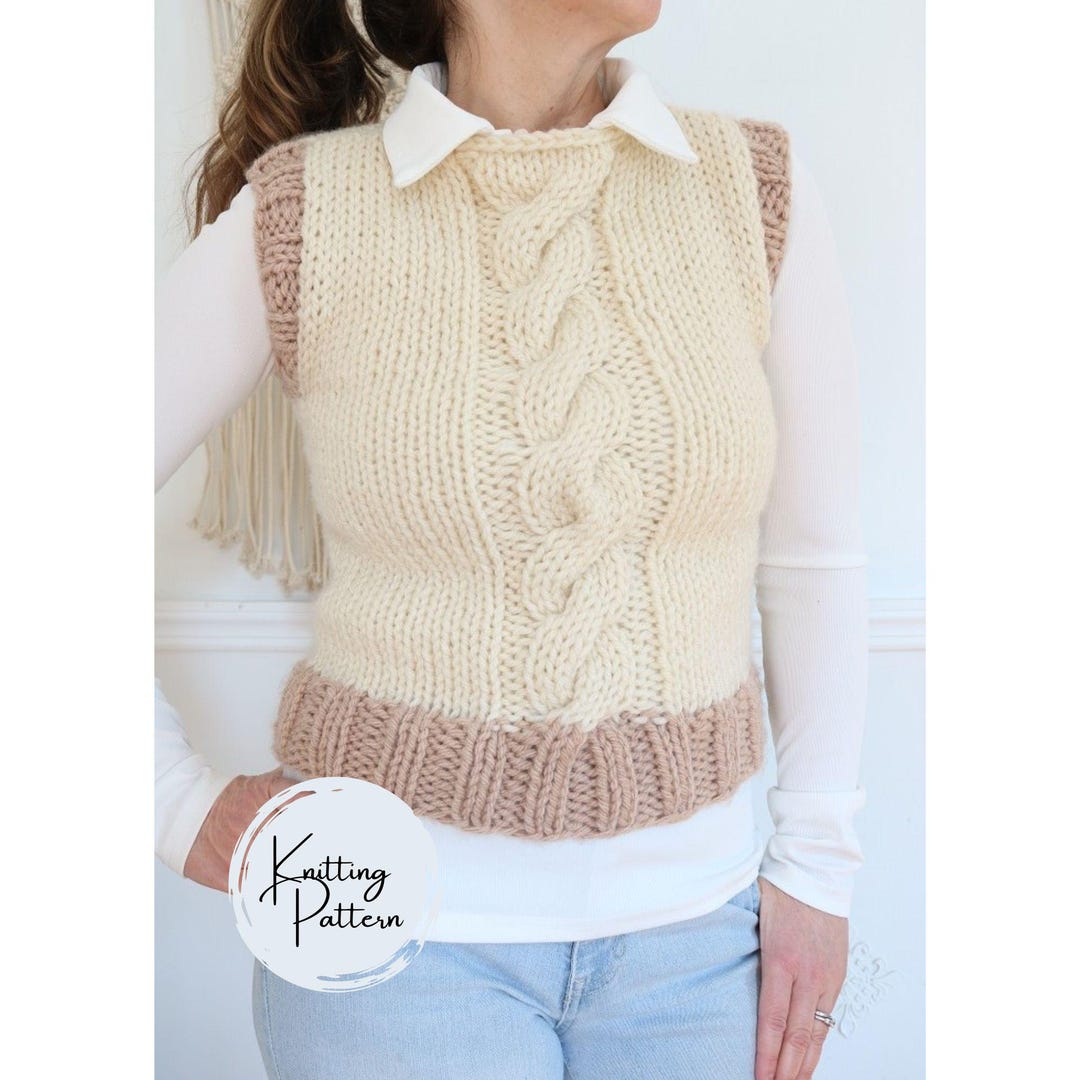 Knit Vest Pattern - Chunky Cable Knit Vest Pattern, DIY Knitting ...