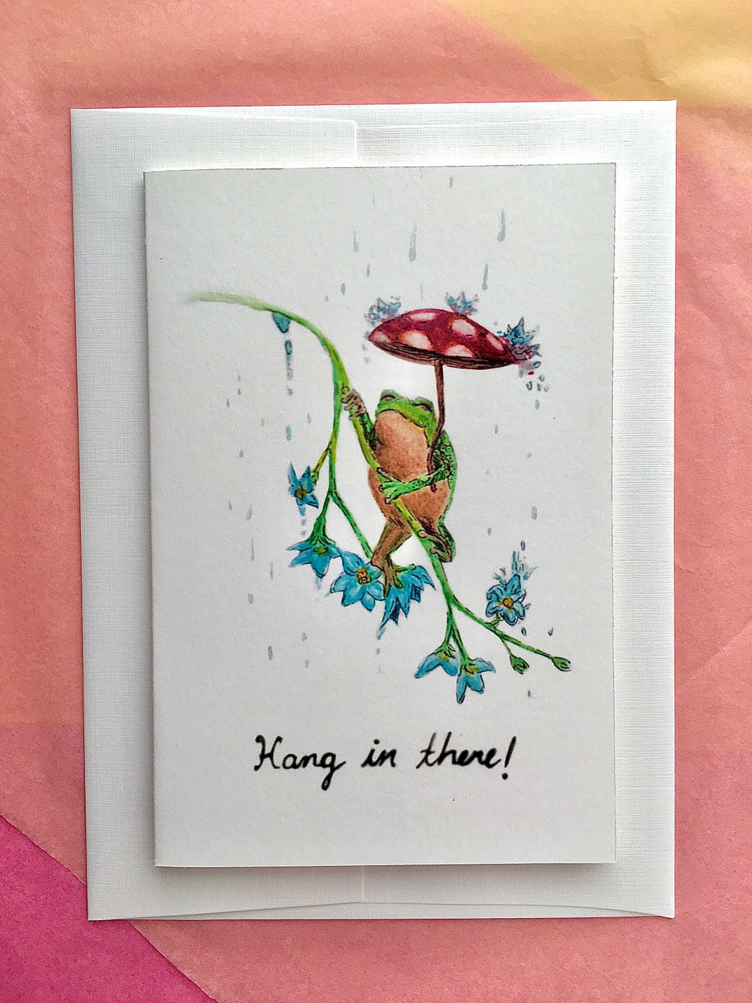 SINGLE CARD Get Well Soon Card Hang in There Frog Art - Etsy