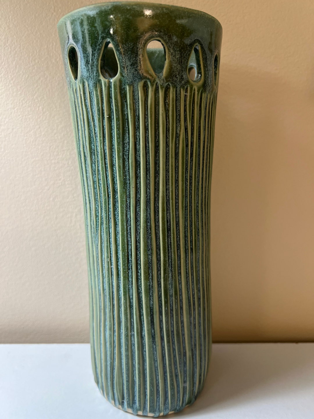 Handmade Carved Green Pottery Vase. - Etsy