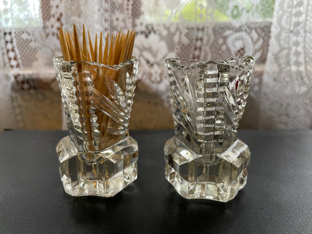 Pair of Vintage Art Deco Triangular Toothpick Holders With Sawtooth ...
