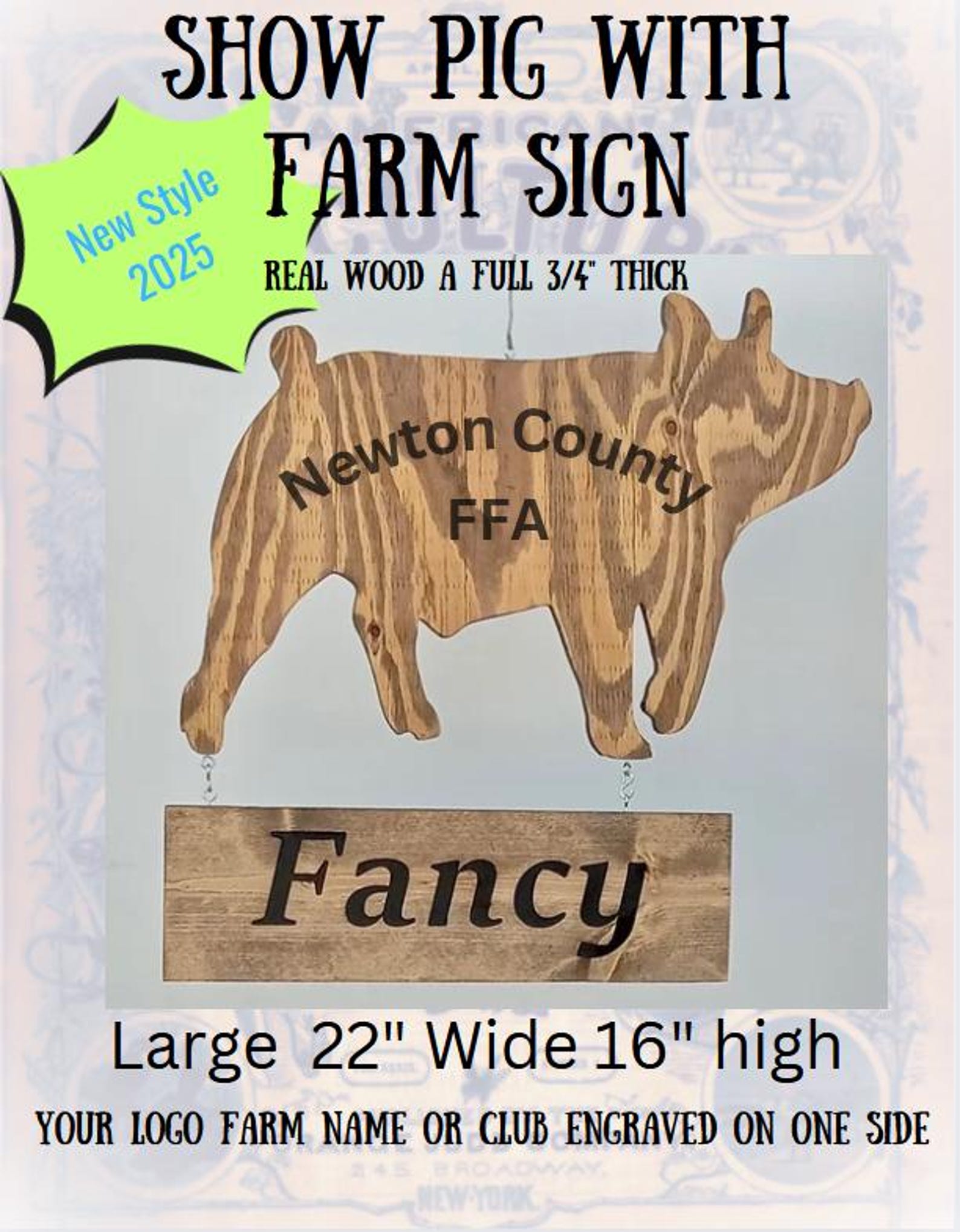 Custom Engraved Show Pig Sign: 4H FFA Barn Decor (22"x 16") - Etsy