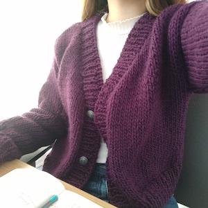 Hand Knitted Purple Cardigan, Short Button Cardigan, - Etsy
