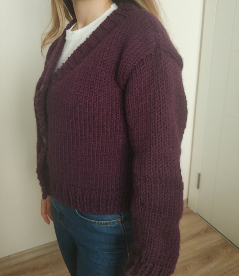 Hand Knitted Purple Cardigan, Short Button Cardigan, - Etsy