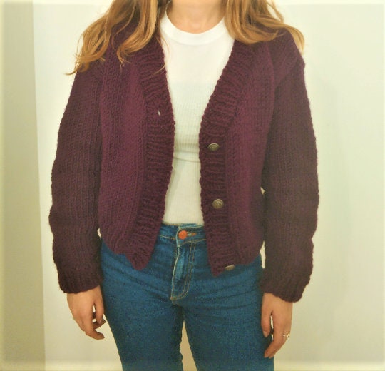 Hand Knitted Purple Cardigan, Short Button Cardigan, - Etsy