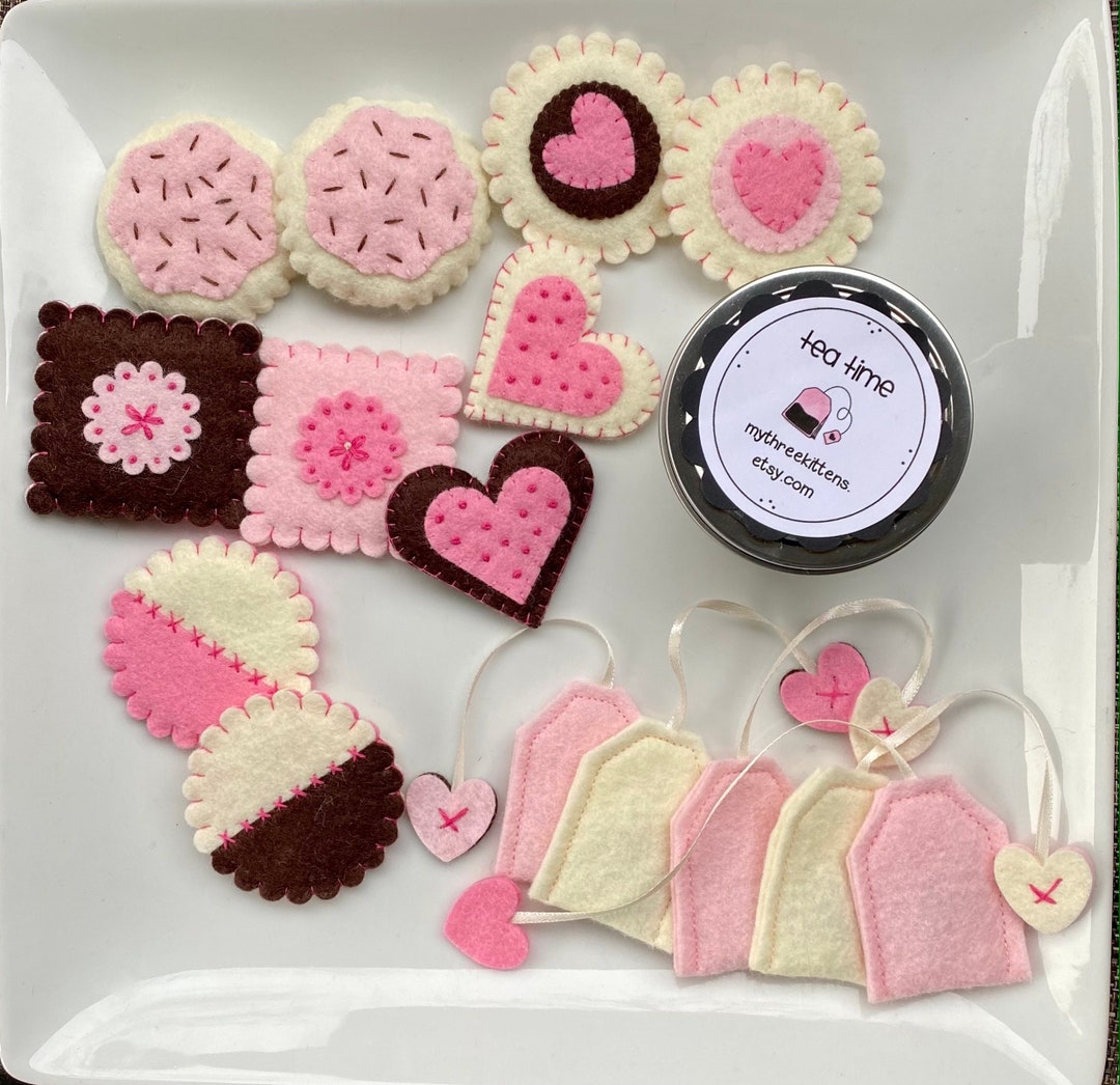 Felt Biscuits and Tea Set/felt Cookies and Tea/felt Valentine Cookies ...