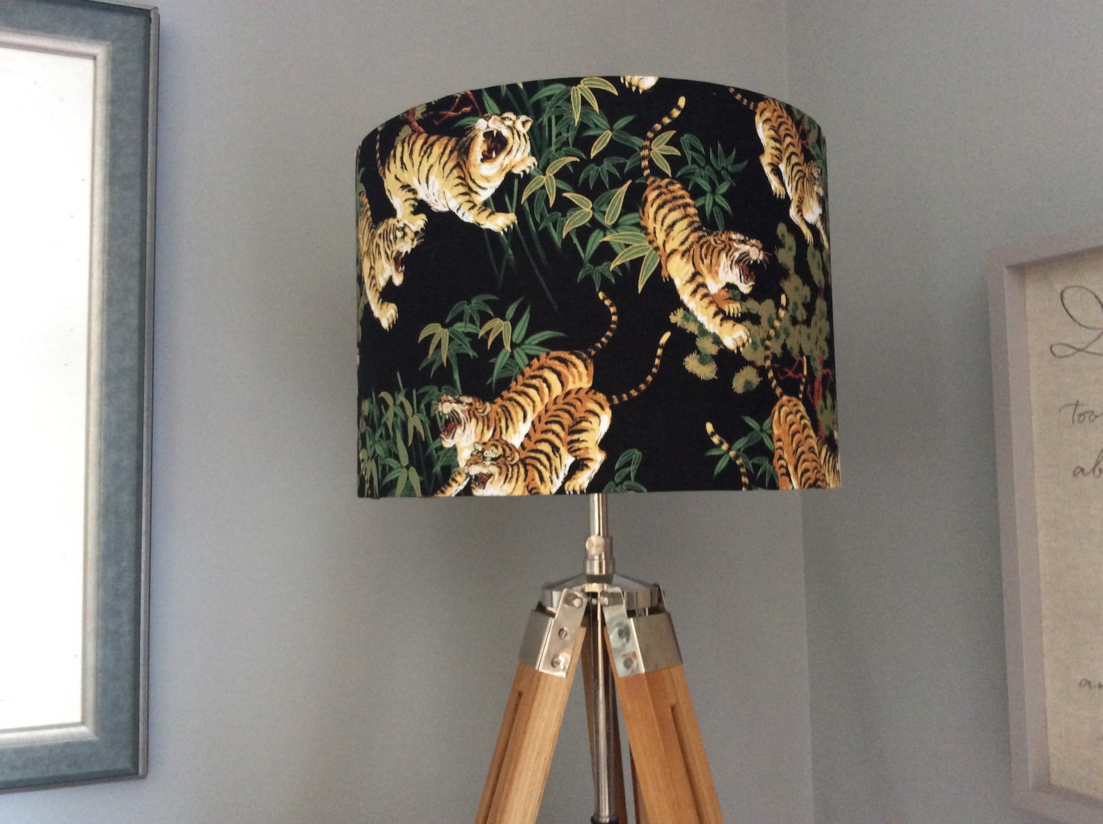 Tigers in Black and Golden Authentic Japanese Fabric Lampshade - Etsy UK