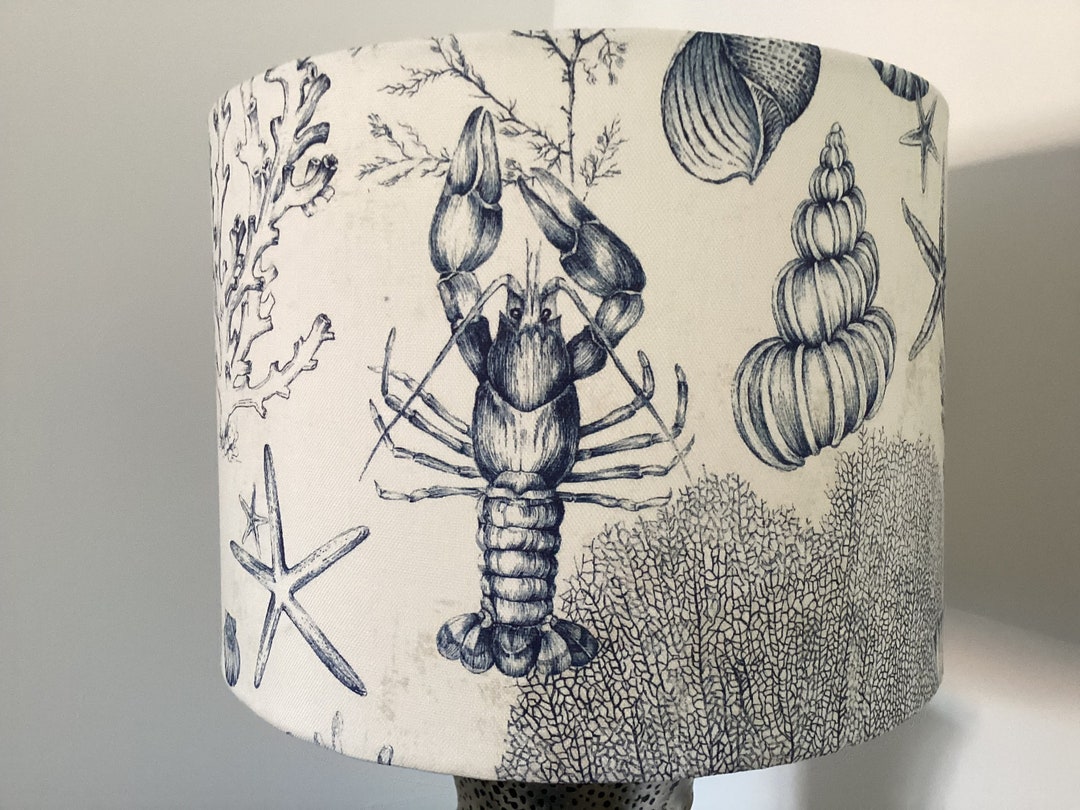 Lobster Lampshade With Seashells crab and Coral in Blue - Etsy