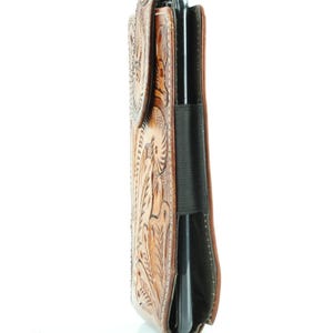 American Bison Floral Tooled Leather Phone Case for Belt, Modern ...